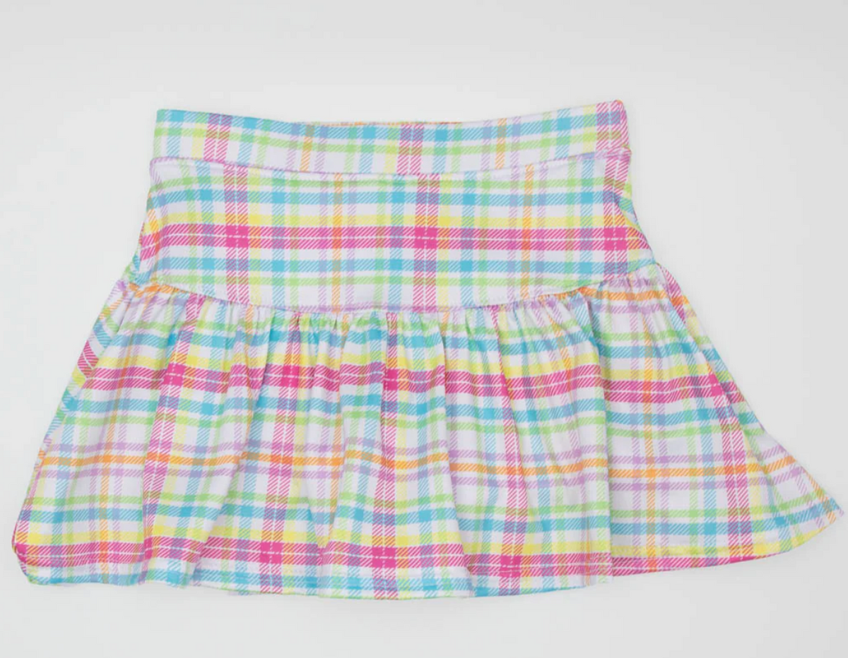 Gathered Skort | Neon Plaid – Kid's Anthem